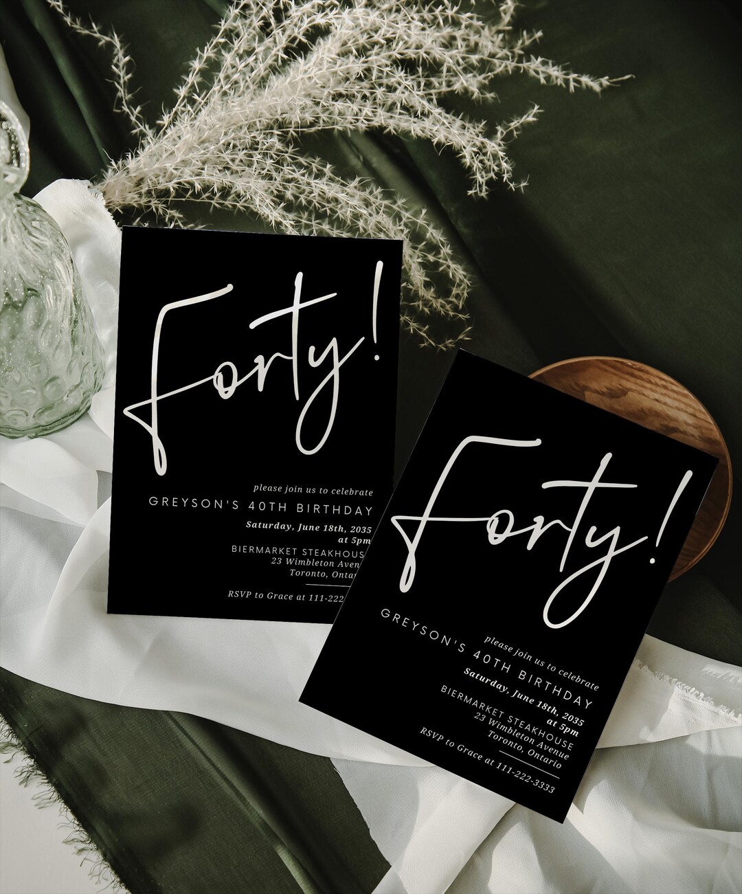 Forty Birthday Party Invitation Template, Editable Text, Minimalist ...