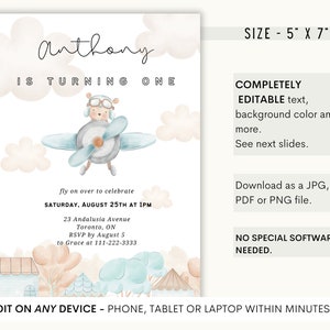 Airplane Birthday Invitation Template, Modern Plane Invitation ...