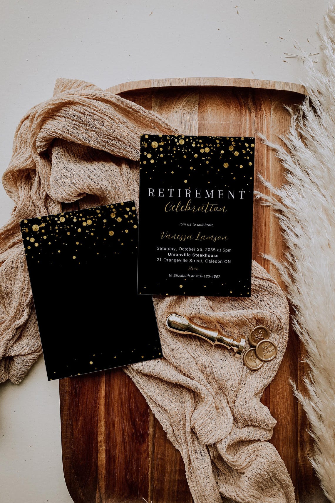 Retirement Party Invite Template | Gold Sparkles & Black | Editable ...