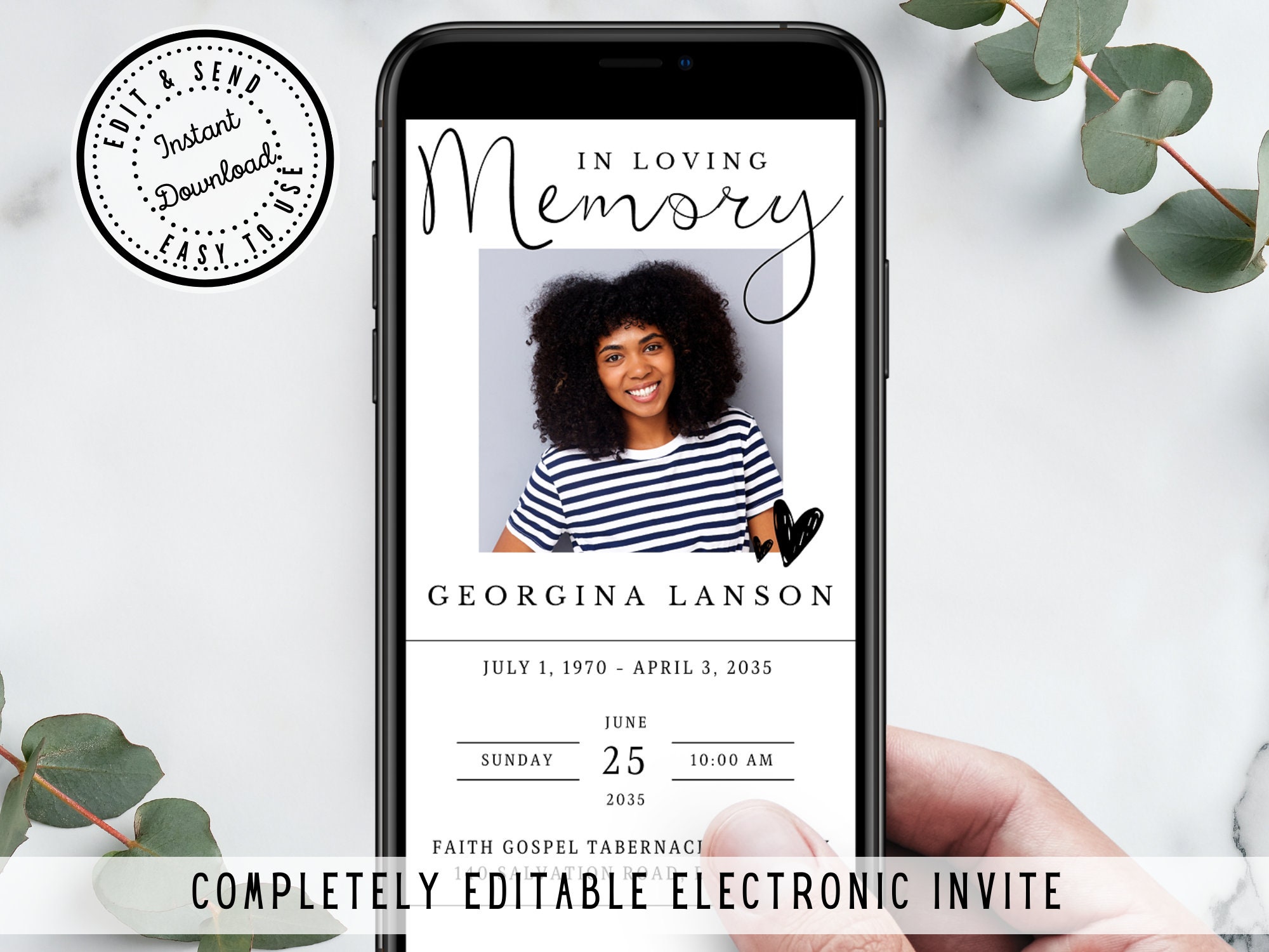 Minimal Funeral Memorial Invite, Electronic Celebration of Life ...