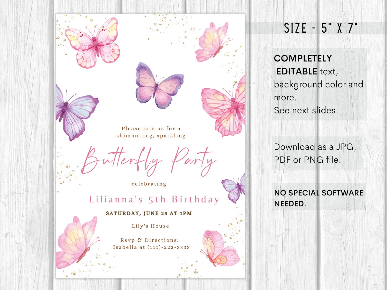 Butterfly Birthday Party Invitation Girls Gold Butterflies - Etsy