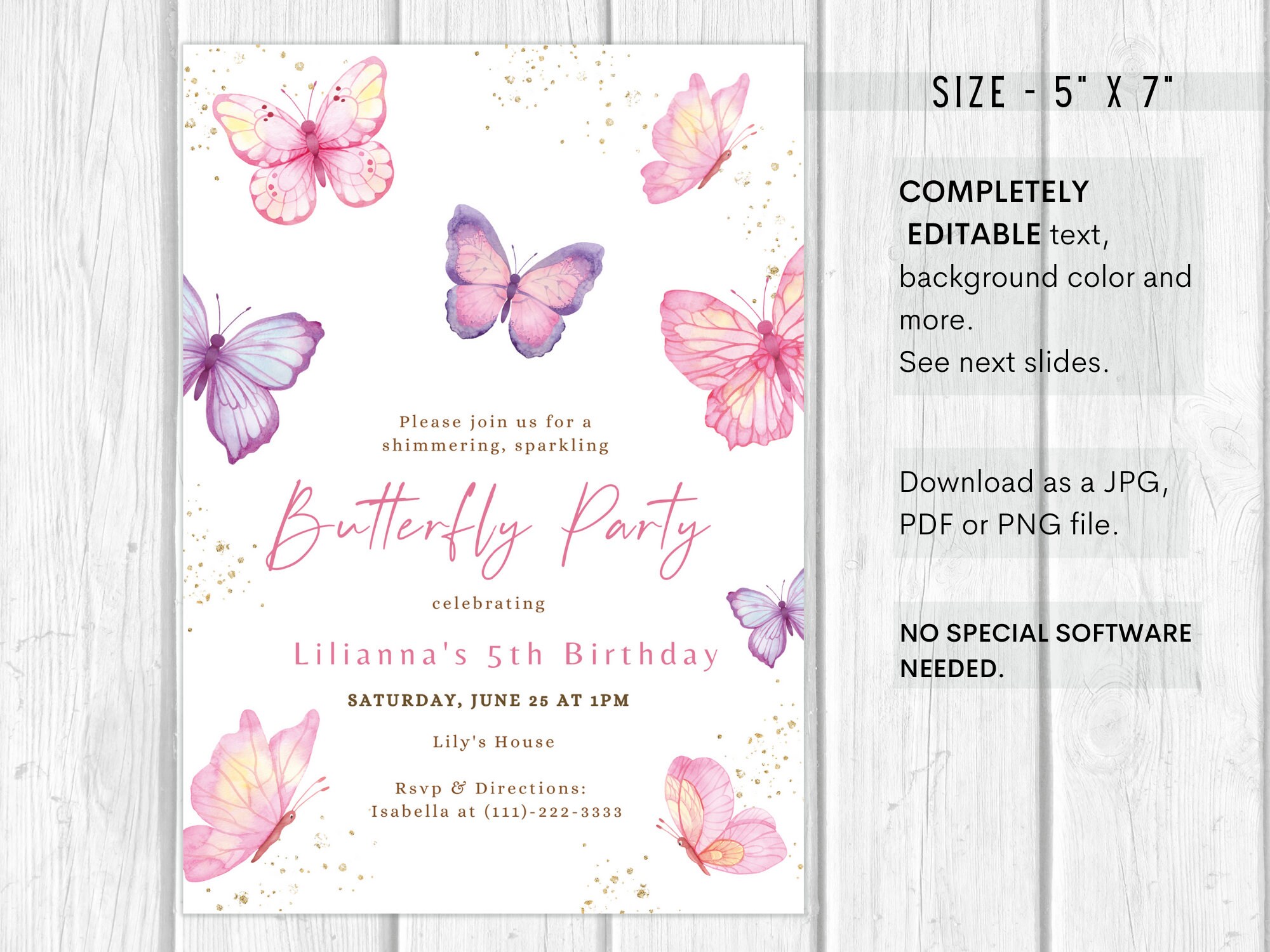 Butterfly Birthday Party Invitation Girls Gold Butterflies - Etsy