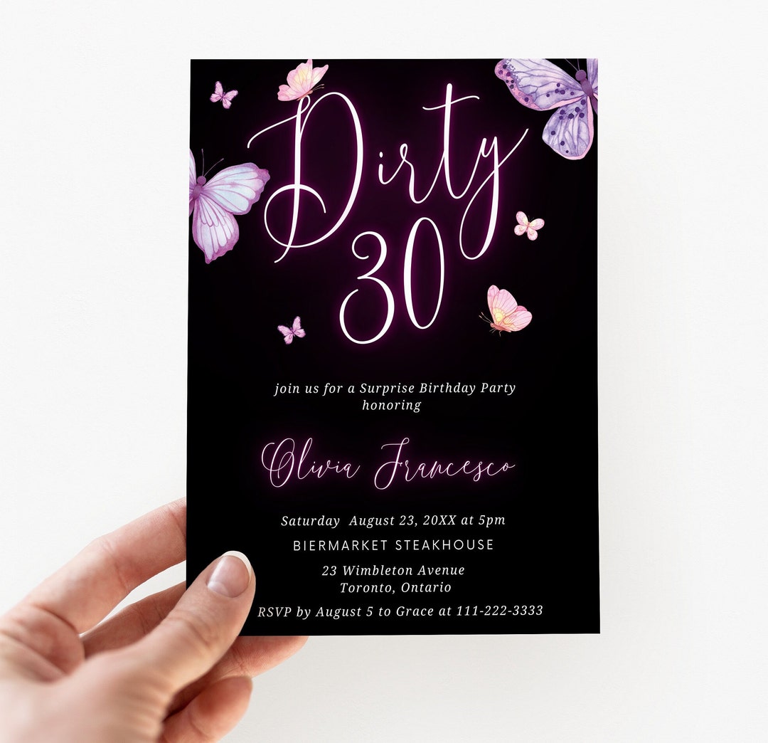 Hello Thirty Birthday Party Invitation Template, 30th Editable, Neon ...