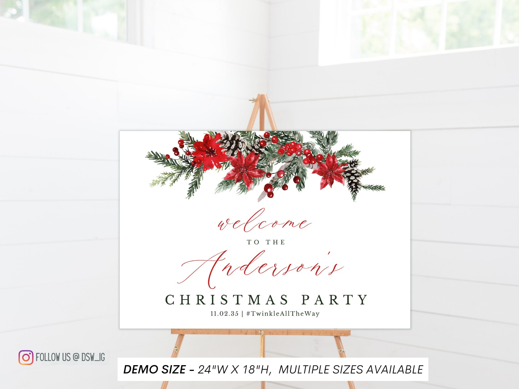 Christmas Party Welcome Sign Template, Wreath Welcome Sign, Holiday ...
