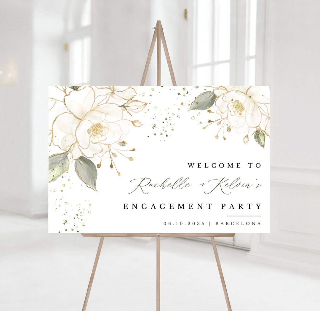 Engagement Welcome Sign Template | Roses Gold Floral Engagement ...