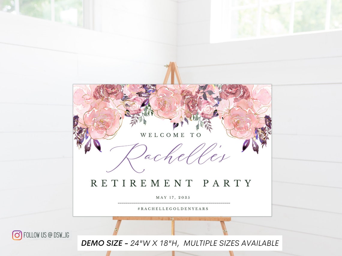 Retirement Party Welcome Sign Printable Purple Violet - Etsy