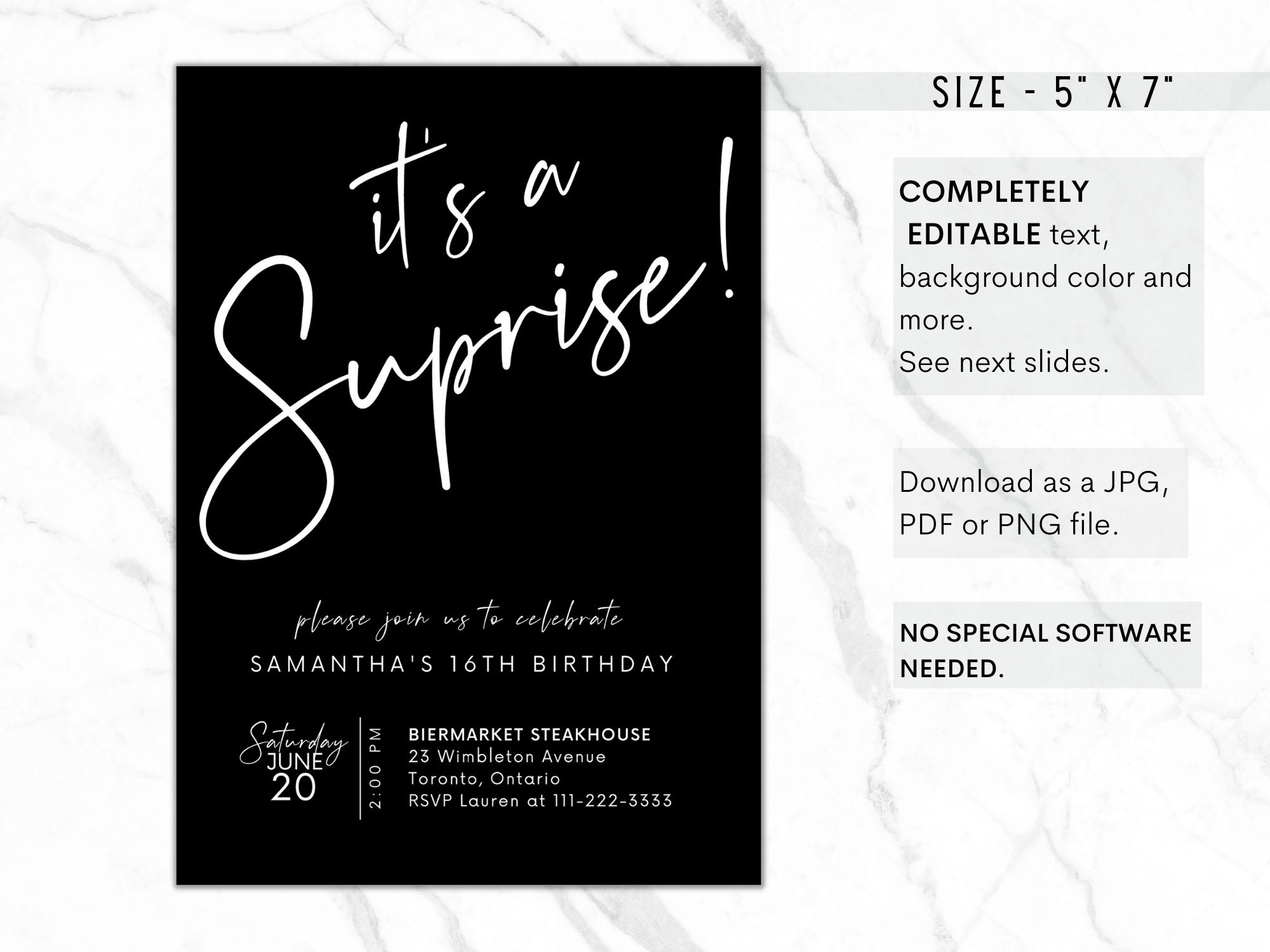 Surprise Birthday Party Invitation Template, Editable, Women ...