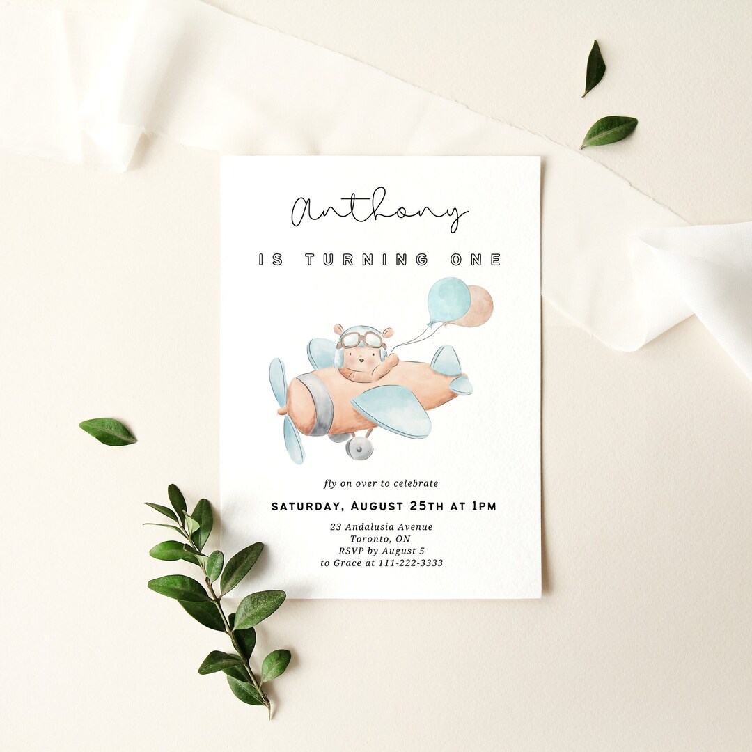 Airplane Birthday Invitation Template, Modern Plane Invitation ...