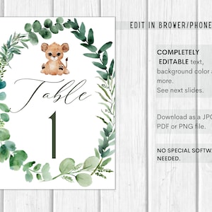 Table Number Template, 2 Styles Safari Baby Shower Printable Table ...
