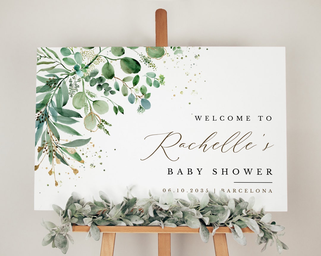 Baby Shower Welcome Sign Greenery, Gold, Greenery Party Welcome Sign ...