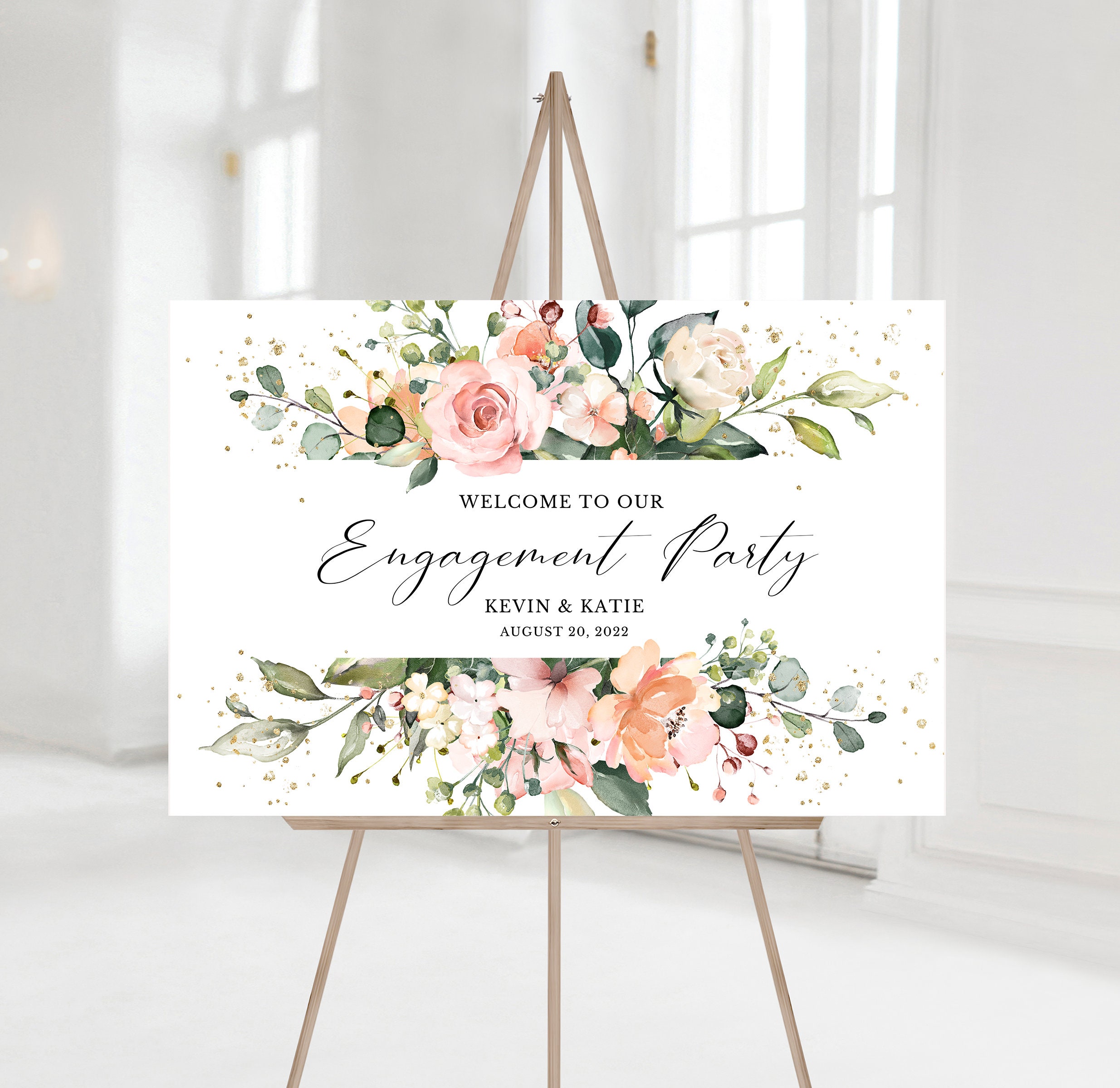 Engagement Welcome Sign Template Greenery Floral Engagement - Etsy