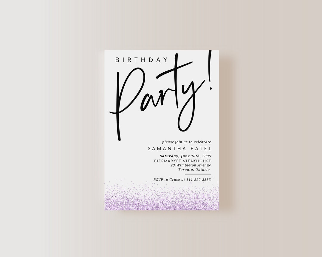 Birthday Party Invitation Template, Editable Text, Minimalist Birthday ...