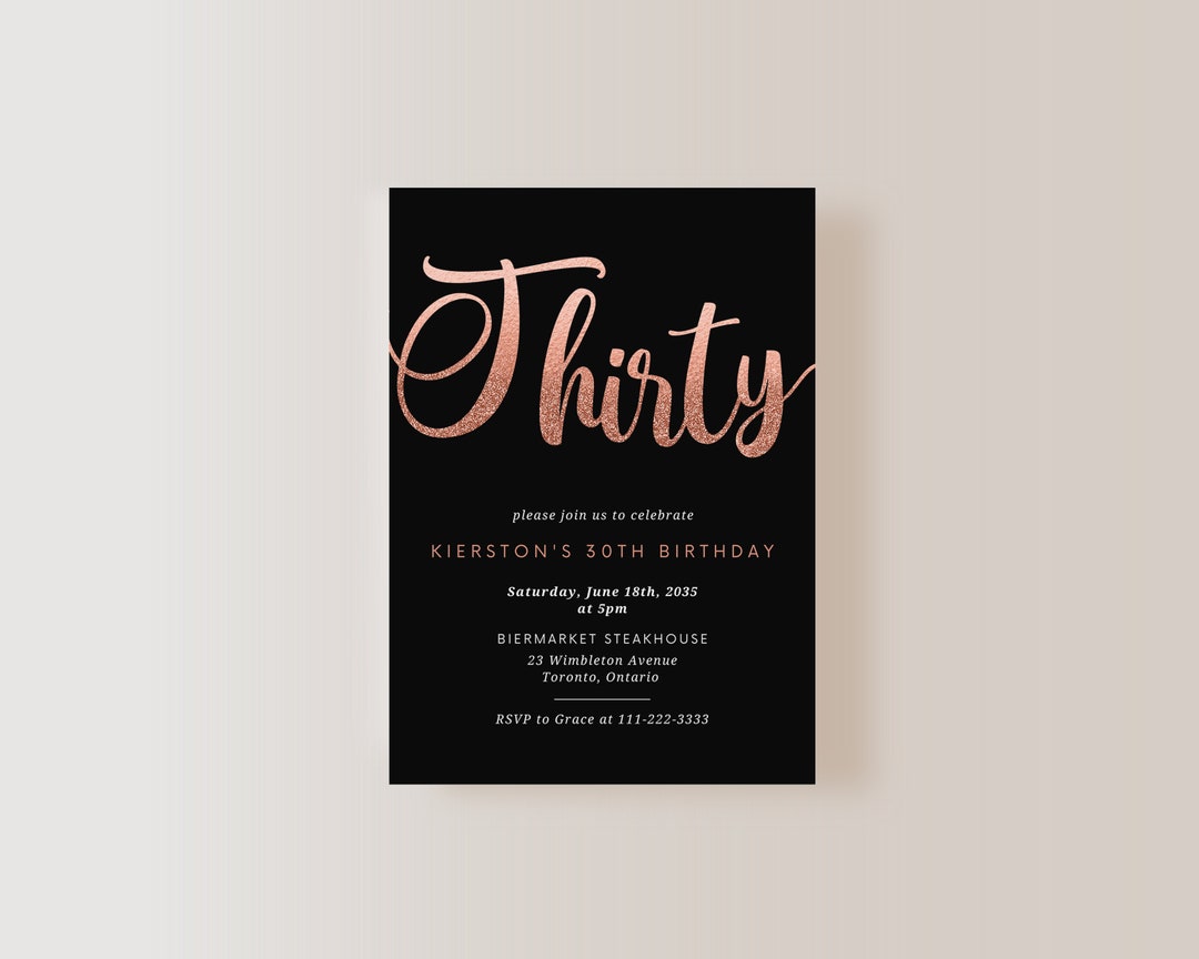 Thirty Birthday Party Invitation Template Editable Text Rose - Etsy