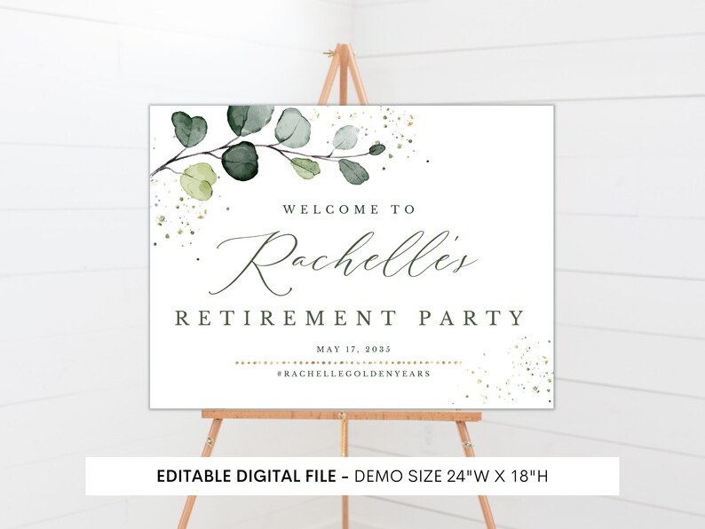 Greenery Retirement Party Welcome Sign Printable Watercolor - Etsy