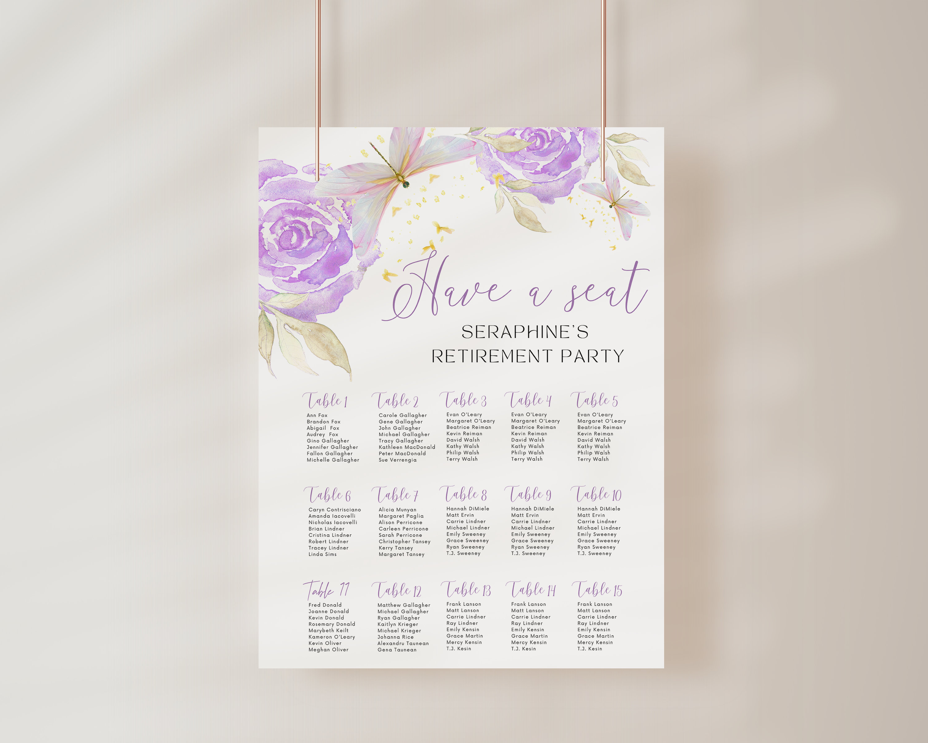 Seating Chart Template Any Tables up to 15 Tables Printable - Etsy