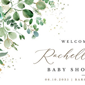 Baby Shower Welcome Sign | Greenery, Gold, Greenery | Party Welcome ...