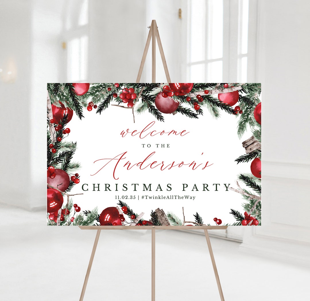 Christmas Party Welcome Sign Template, Wreath Welcome Sign, Holiday ...