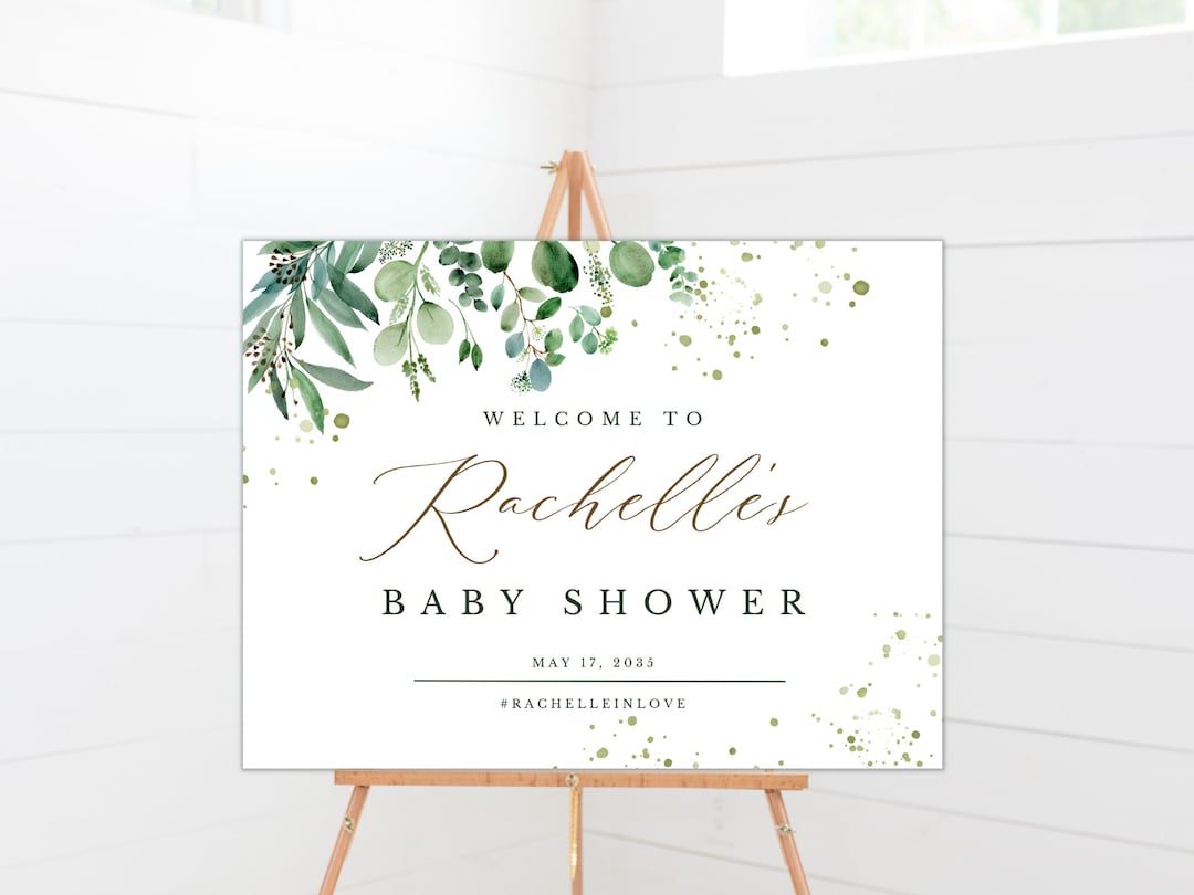 Baby Shower Welcome Sign | Greenery, Gold, Greenery | Party Welcome ...
