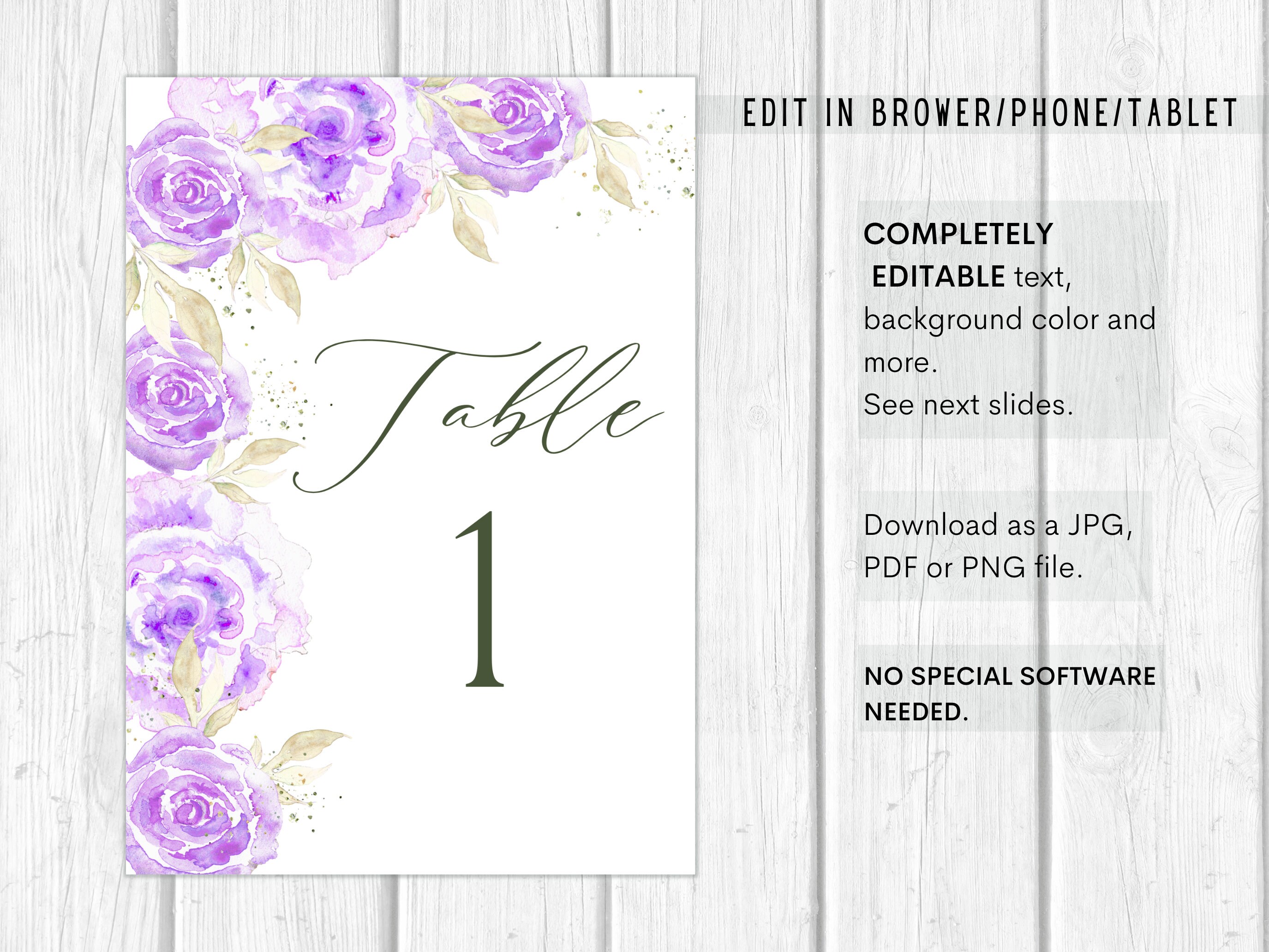 Any Event Table Numbers Template Tables 1-20 Lavender Floral - Etsy