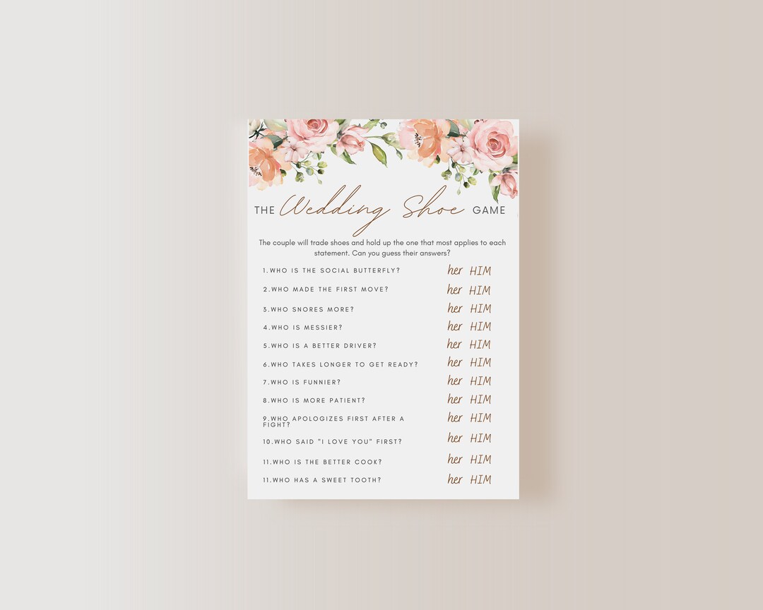 The Wedding Shoe Game, Fun Couple Game, Blush Floral Greenery Game ...