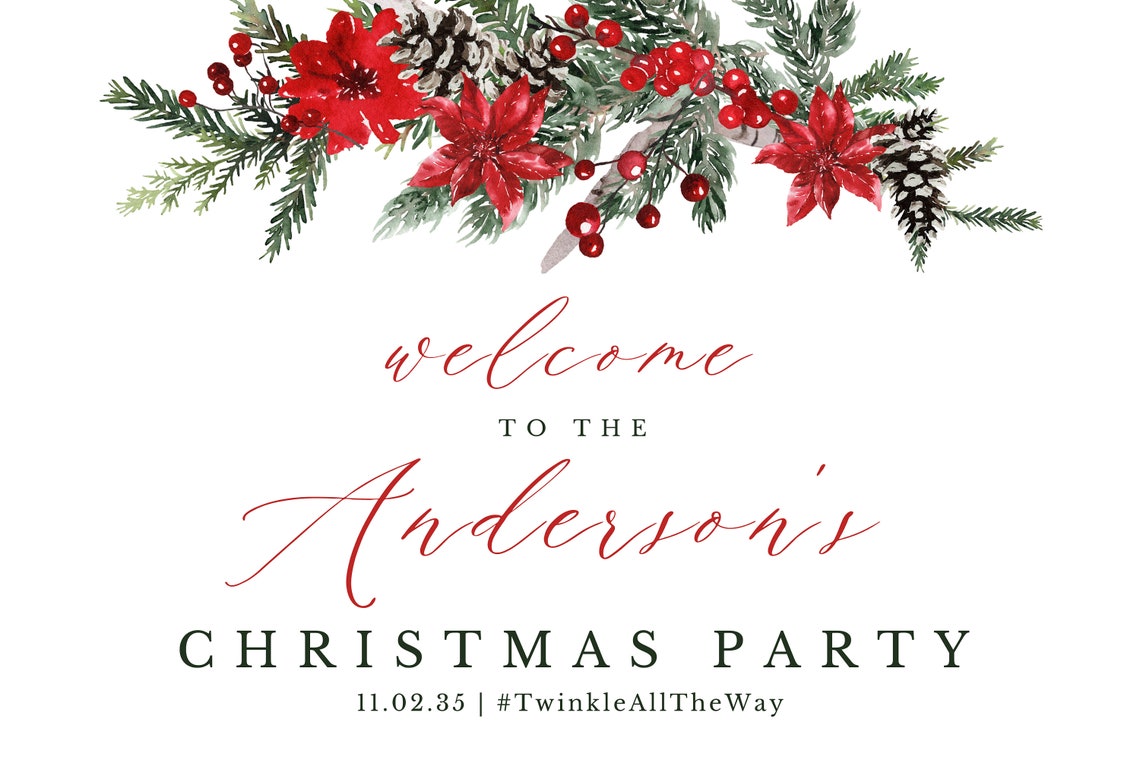 Christmas Party Welcome Sign Template Wreath Welcome Sign - Etsy
