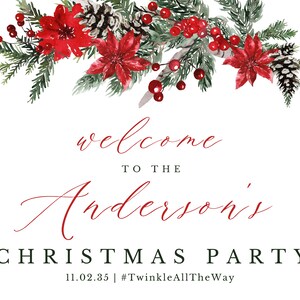 Christmas Party Welcome Sign Template, Wreath Welcome Sign, Holiday ...