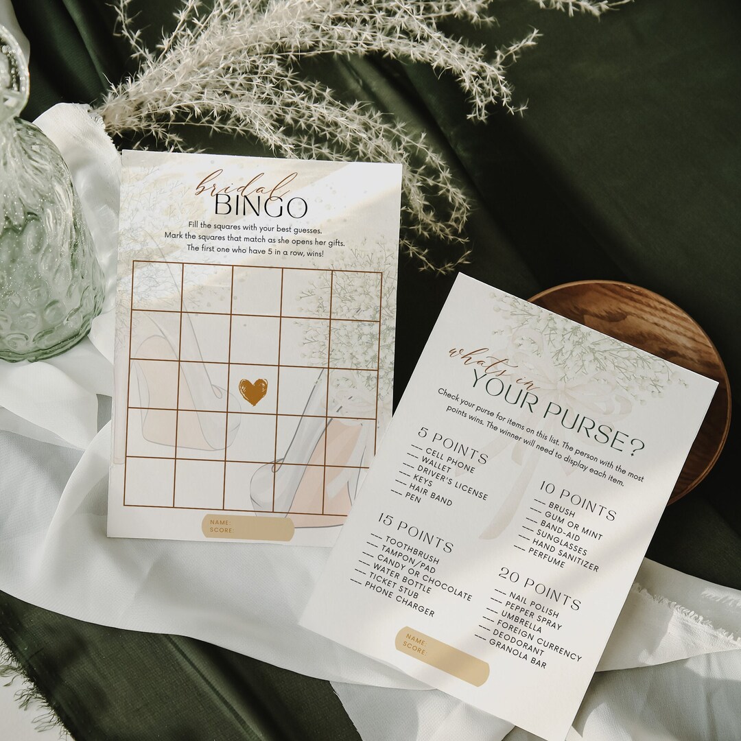 Bridal Shower Games, Whats in Your Purse?, Bridal Bingo Shower Game ...
