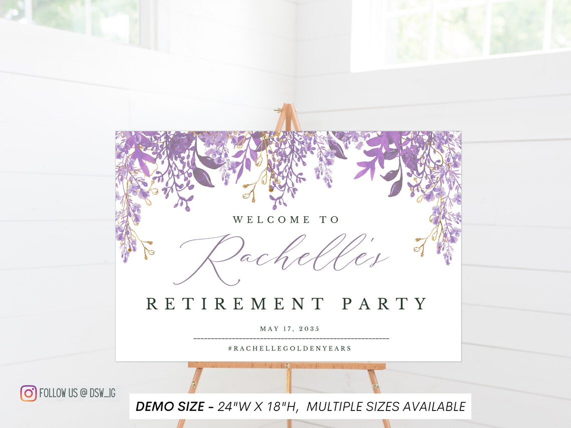Retirement Party Welcome Sign Printable Purple Violet - Etsy