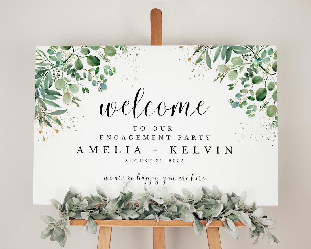 Engagement Party Sign, Greenery Party Decorations, Eucalyptus Welcome ...