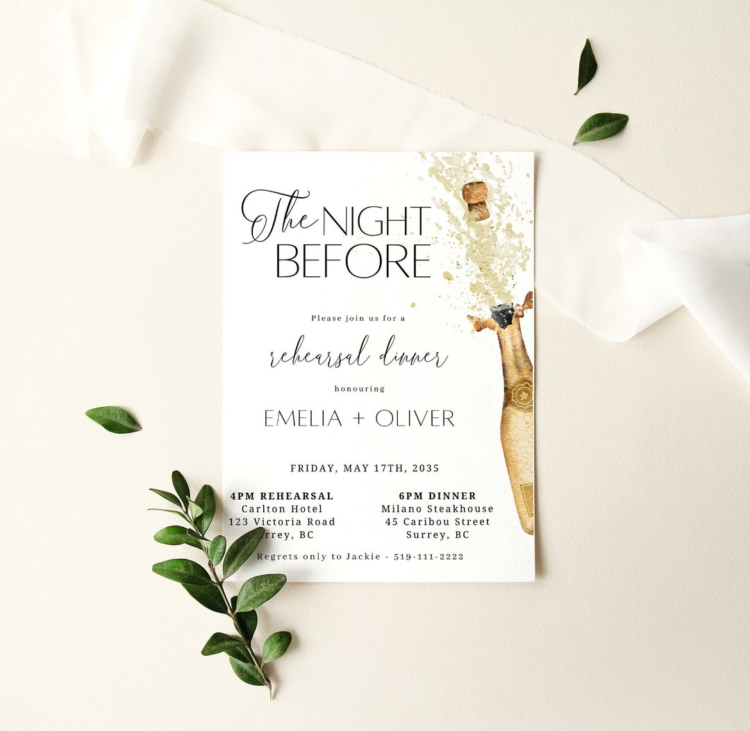 Minimalist Rehearsal Dinner Invitation Template, Vertical Champagne ...