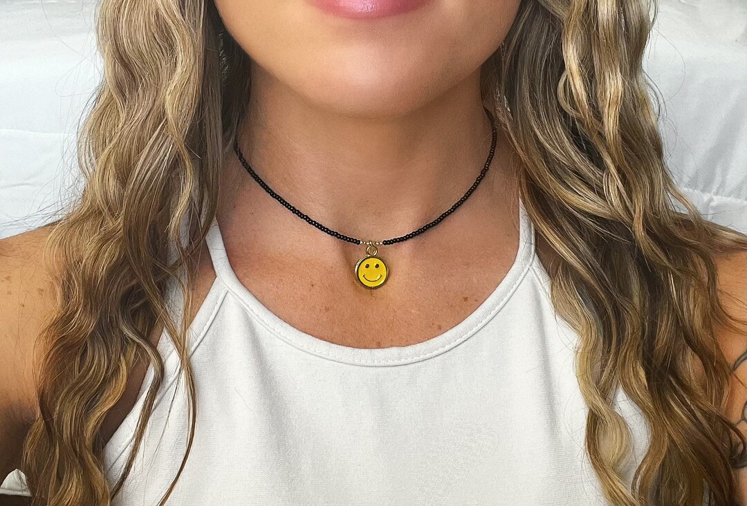 Smiley Face Necklace, Hippie Jewelry, Gift for Girl Friend, Beaded ...