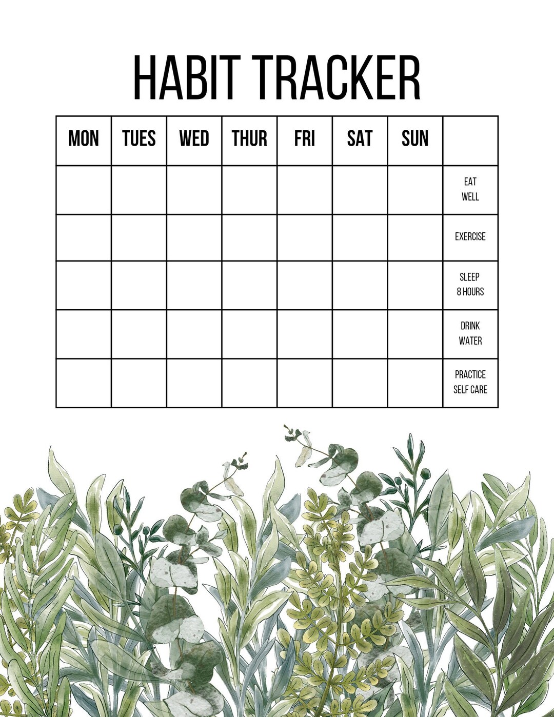 Habit Tracker Botanical Themed Printable PDF Journal Page - Etsy Australia