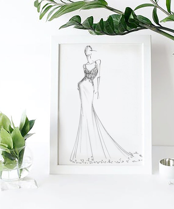 Custom Bridal Sketch/bridal Portrait Black & White Fully - Etsy