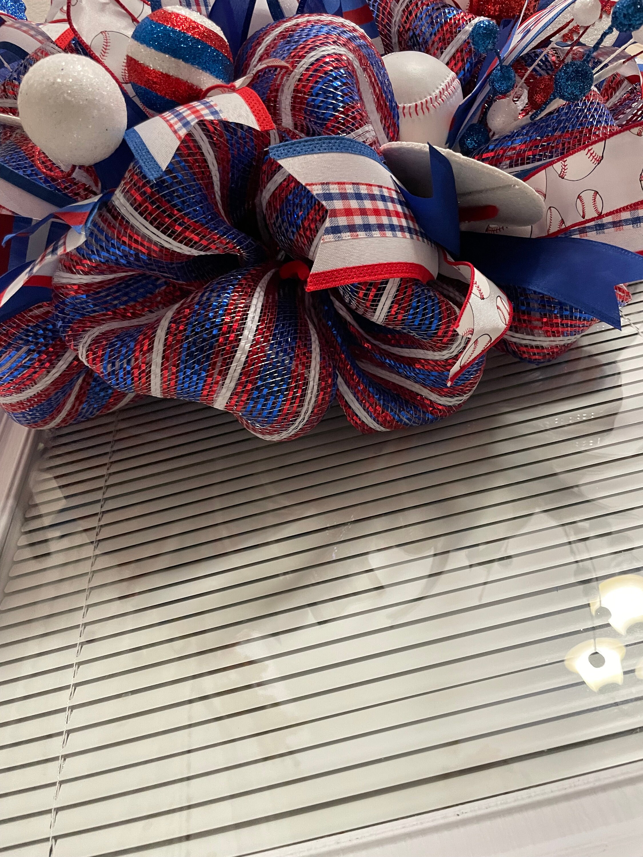Texas Baseball Wreath for Front Door, Red, White, Blue, Ballgame Wreath ...