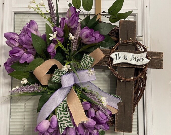 Easter Wreath for Front Door, He is Risen Wreath, Religious Wreath ...