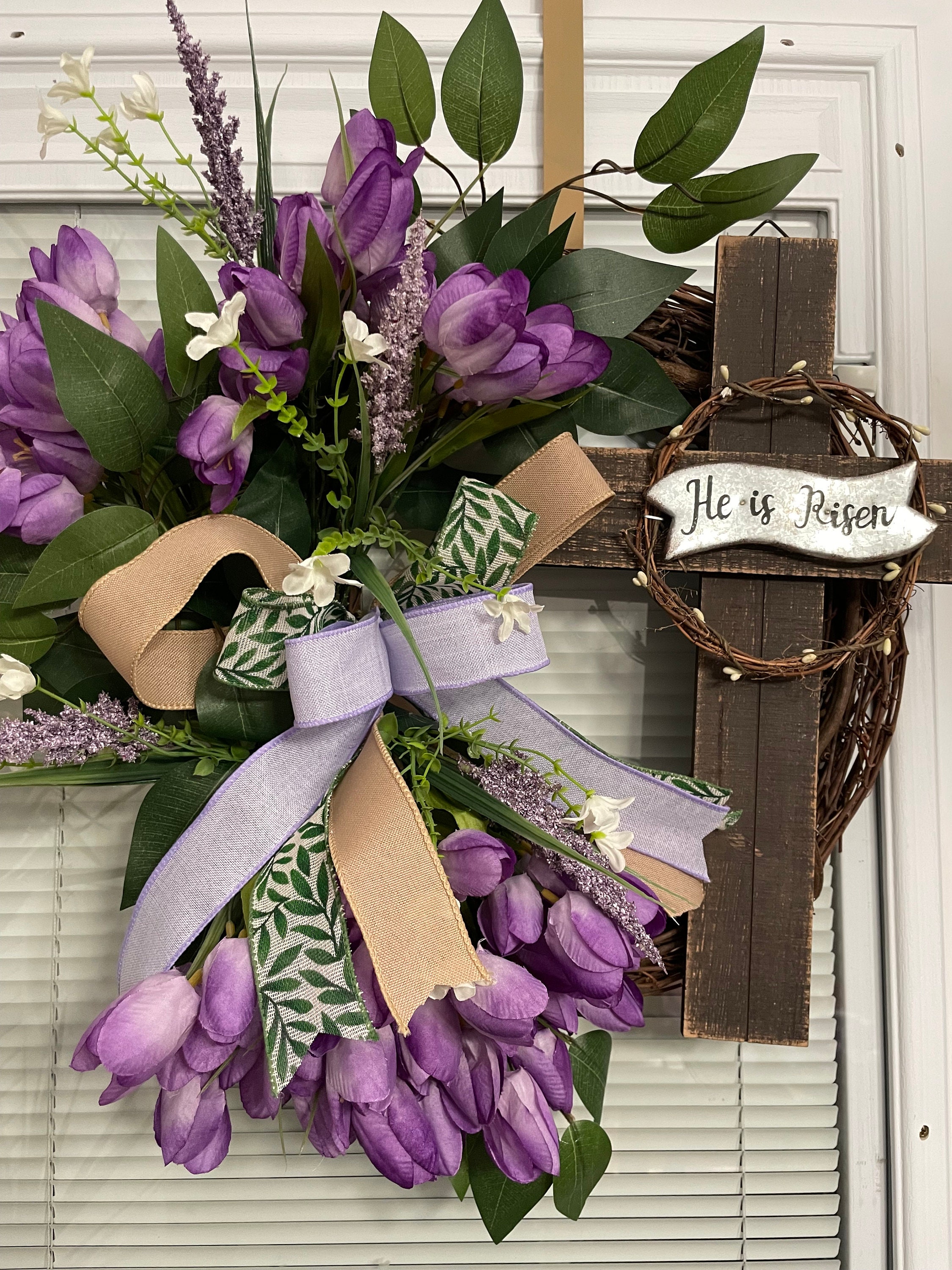 Easter Wreath for Front Door, He is Risen Wreath, Religious Wreath ...