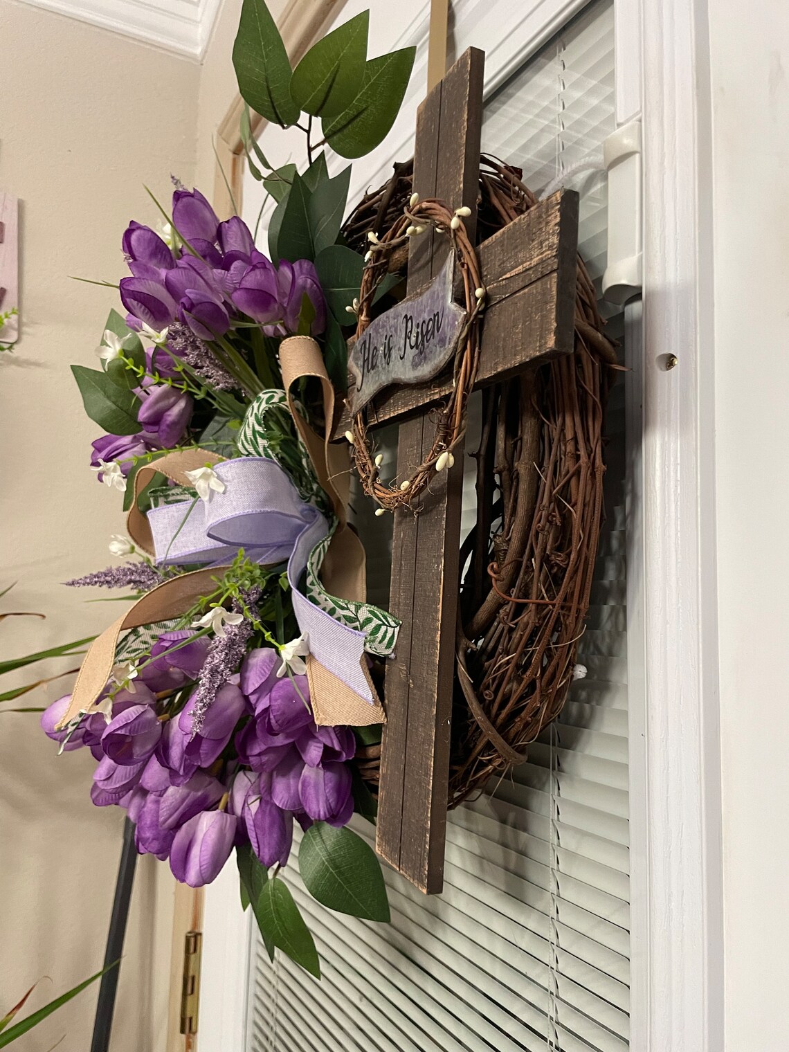 Easter Wreath for Front Door, He is Risen Wreath, Religious Wreath ...