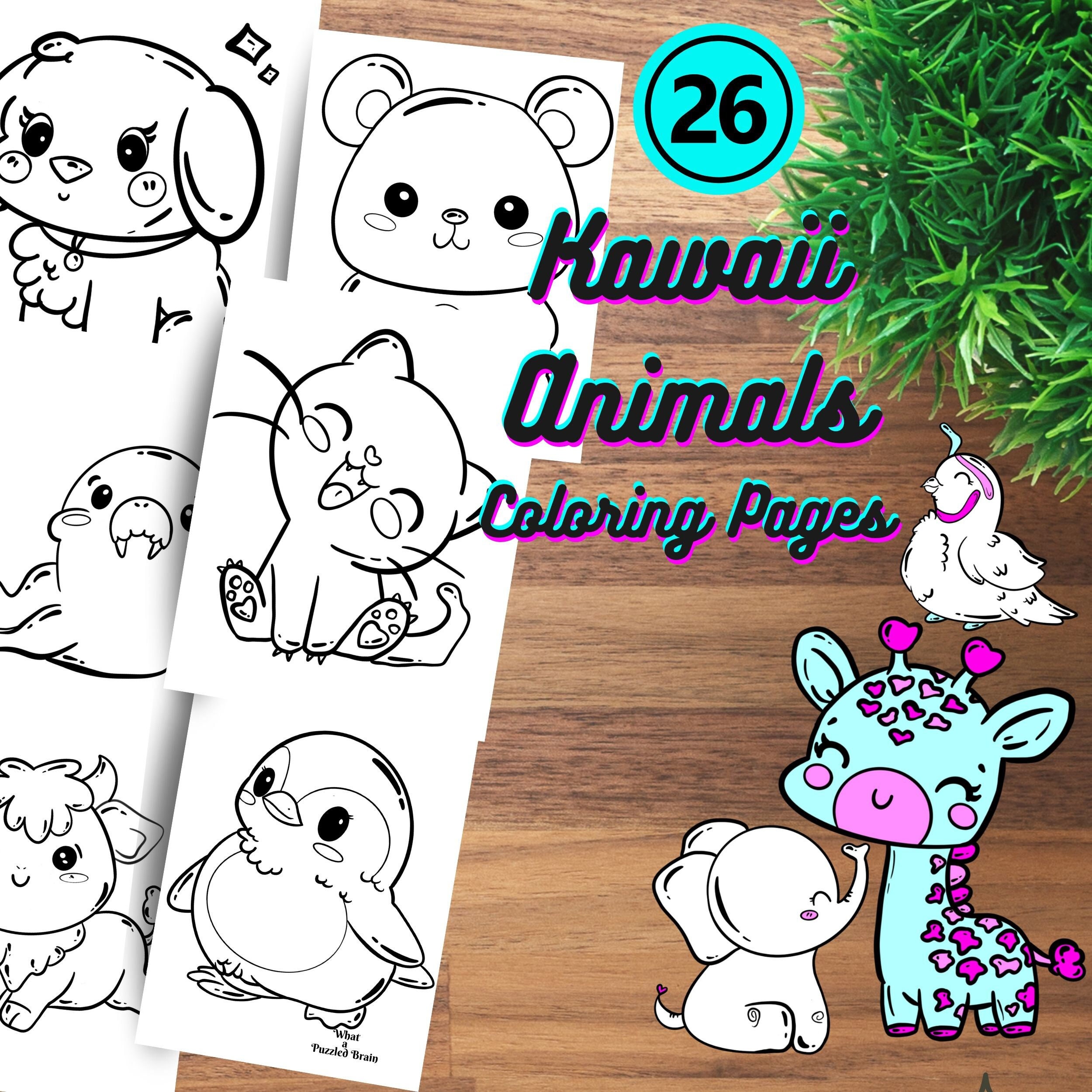 Animal Kawaii Style Coloring Pages for Children, Toddlers, & Adults ...