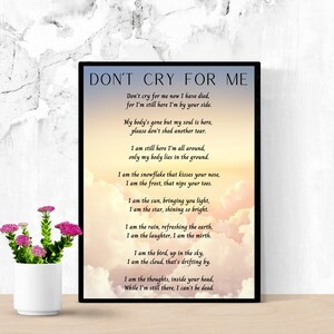 Funeral Poem Don't Cry For Me Memorial Funeral | Etsy