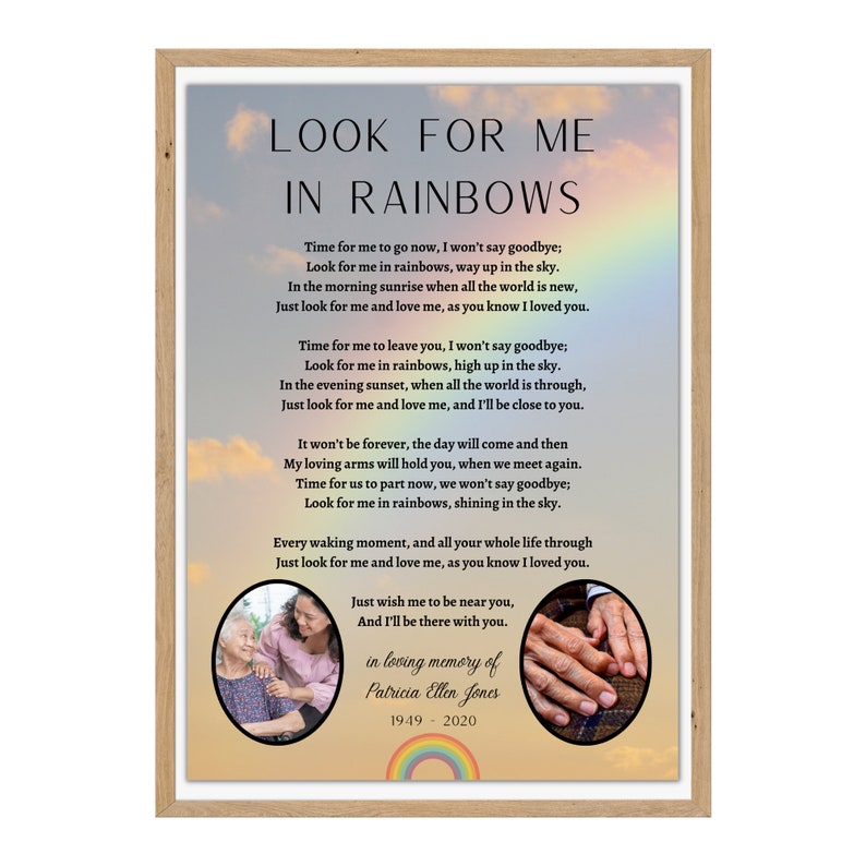 Look for Me in Rainbows Funeral Poem Memorial Gift Loved - Etsy Australia