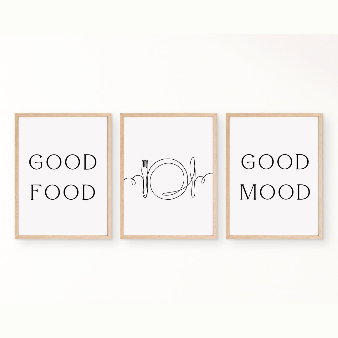 Kitchen Prints Set of Three Kitchen Prints Good Food Good Mood Quirky ...