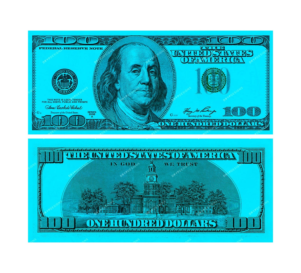Blue 100 Dollar Bill Money PNG US One Hundred Dollar Bill | Etsy