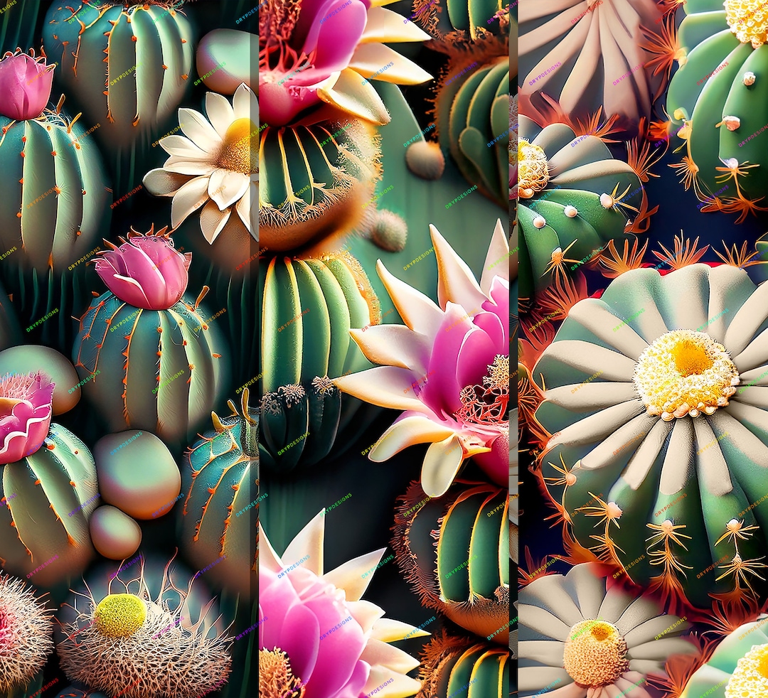 3D Cactus Flowers Seamless Digital Paper Background Bundle - Pink ...