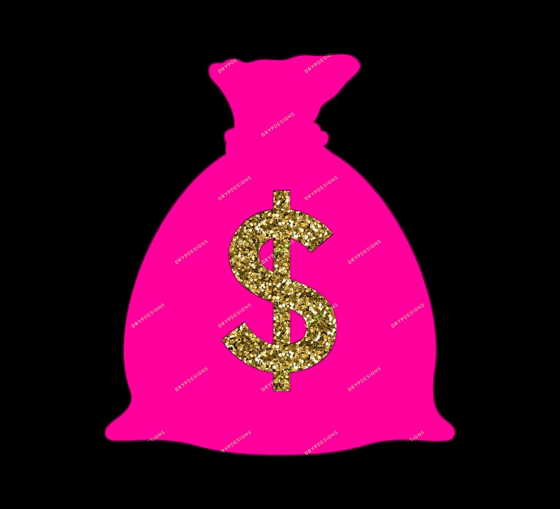 Pink Money Bag PNG Graphic Gold Glitter Money Sign - Etsy