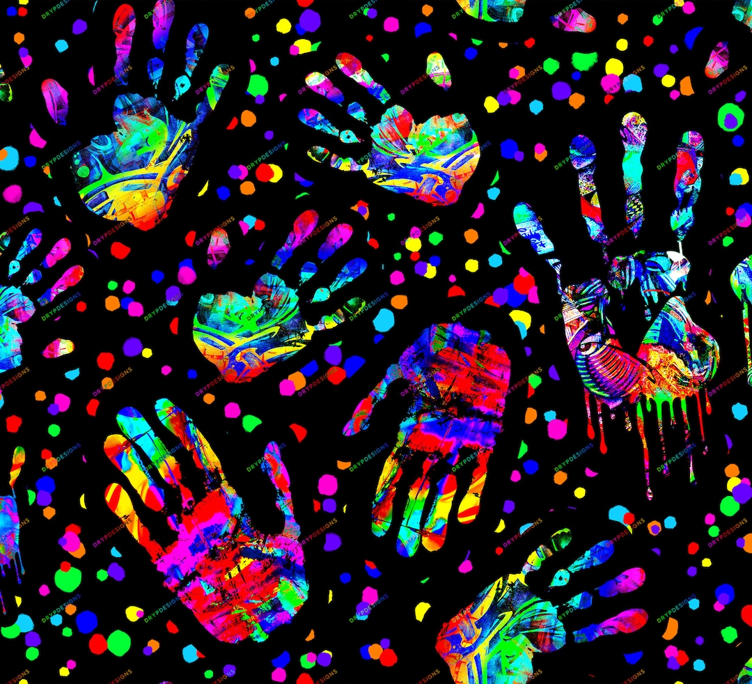 Rainbow Neon Painted Handprint Seamless Digital Paper Background ...