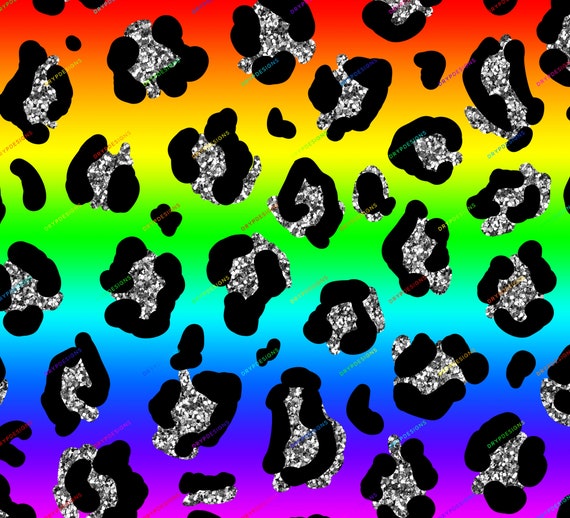 Rainbow Silver Glitter Leopard Print Seamless Pattern - Etsy