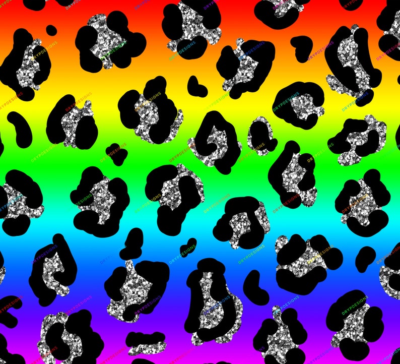 Rainbow Silver Glitter Leopard Print Seamless Pattern - Etsy