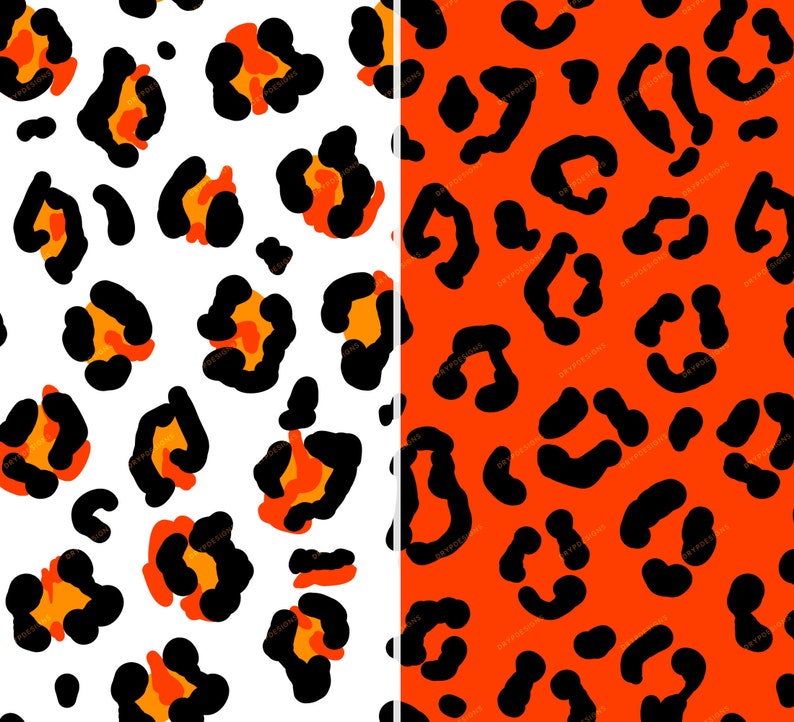 Orange Black Leopard Print Seamless Pattern Overlay - Etsy