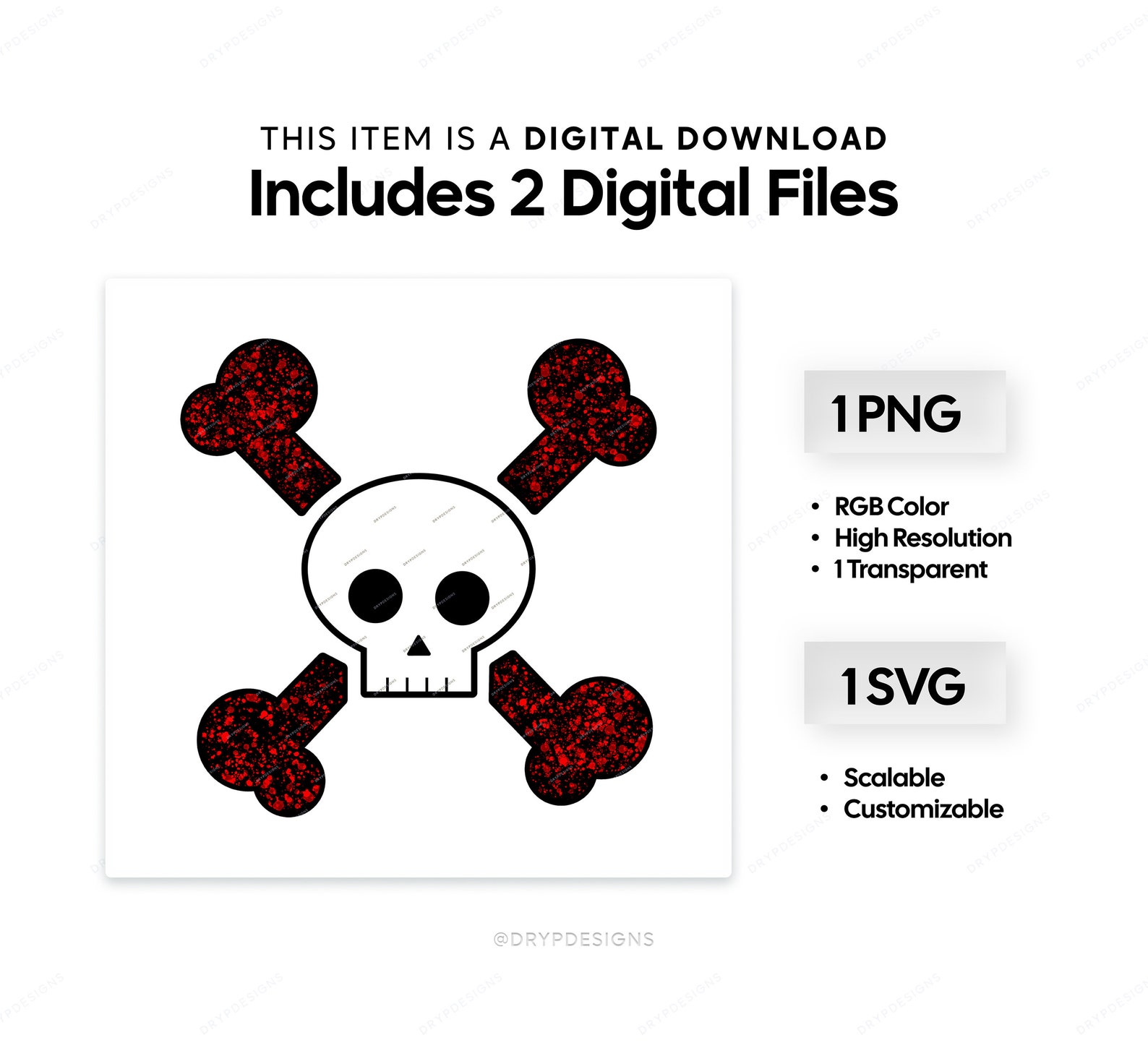 Blood Splatter Skull Bones PNG + SVG Graphic - Red Paint Splatter Skull ...