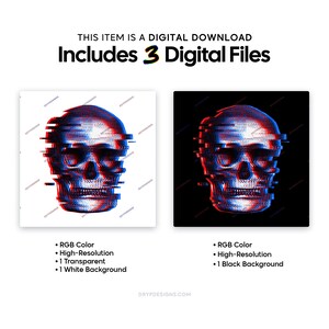 Trippy Glitched Skull PNG Graphic - Psychedelic Halloween PNG - Digital ...